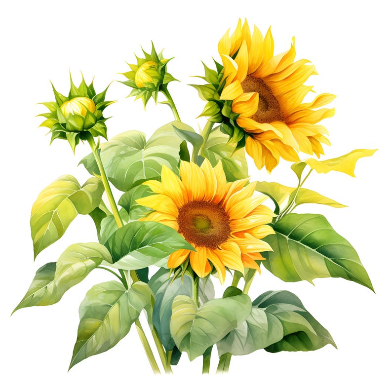 Watercolor Sunflower Clipart: Floral JPG Images (commercial Use) - Etsy
