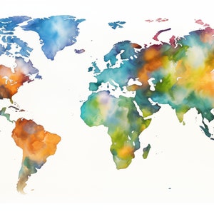 Watercolor World Map Clipart: Printable JPG Images (commercial Use ...