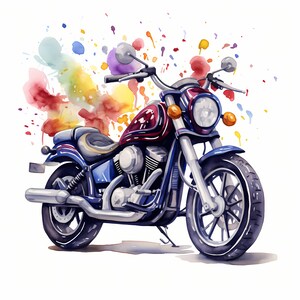 Motorcycle Clipart, Retro Motobike Images, 10 Watercolor Clip Art ...