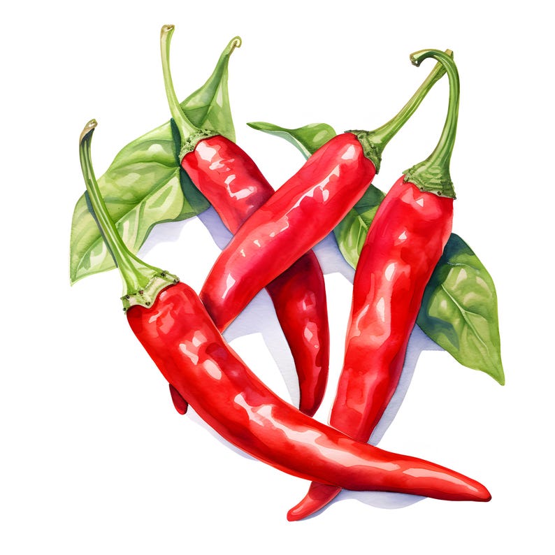 Watercolor Red Hot Chilli Peppers Clipart: Printable JPG Images ...