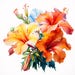 Watercolor Hibiscus Clipart: Tropical Flower Art, Exotic Botanical ...