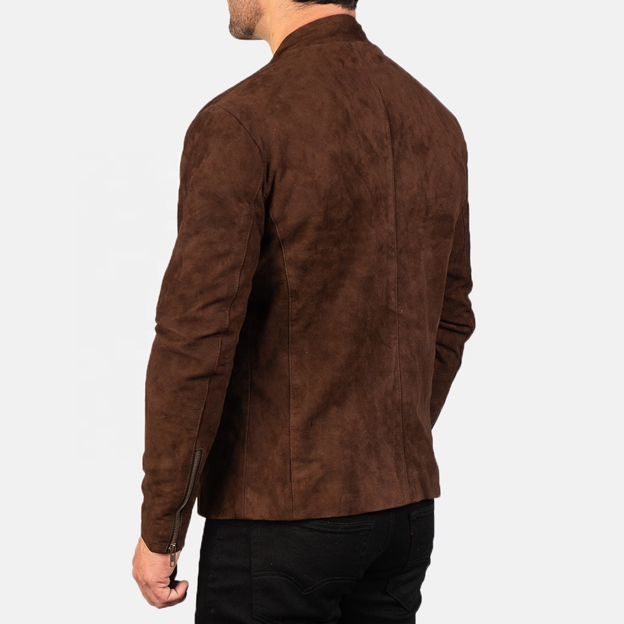 Mens Suede Leather Jacket Charcoal Mocha Suede Biker Jacket Casual ...