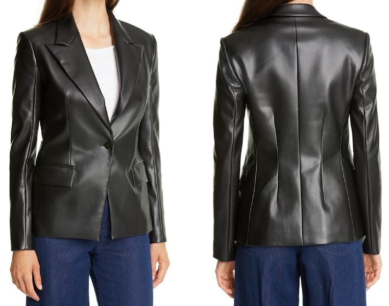 Womens Classic Black Leather Blazer Handmade Lambskin Leather Blazer Women Black Real Leather ...