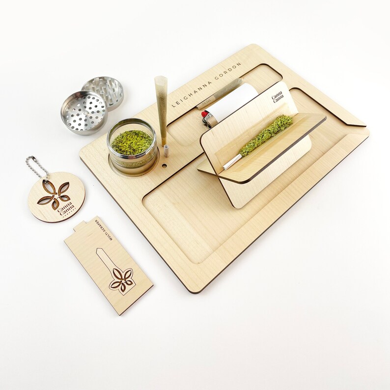 Custom Cannabis Rolling Tray Gift Set for Women and Men Wood Plastic ...