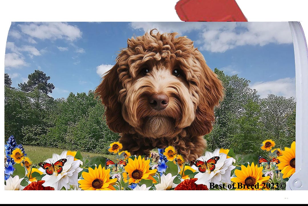 Labradoodle Chocolate - Best of Breed Summer Flowers Dog Breed Mail Box ...