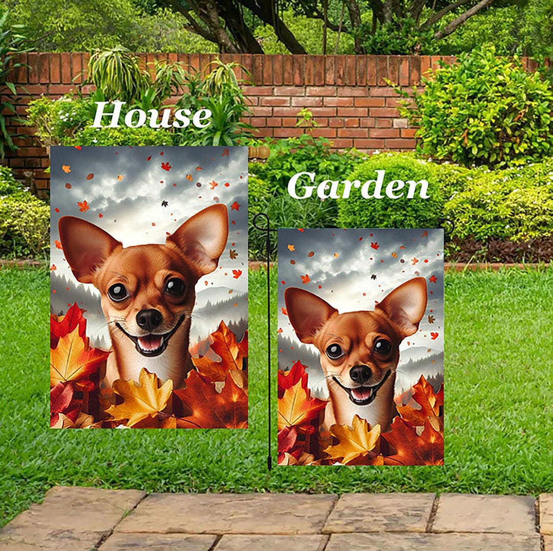Chiweenie Red/white - Best of Breed Falling Leaves Outdoor House (28" X ...