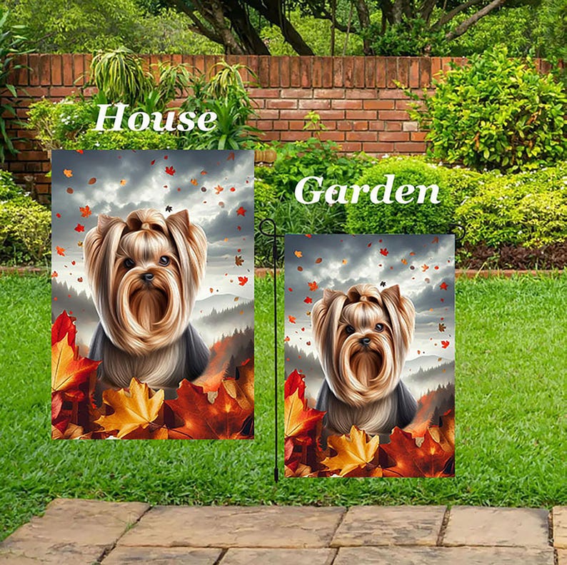 Yorkie Show Cut - Best of Breed Falling Leaves Outdoor House (28" X 40 ...
