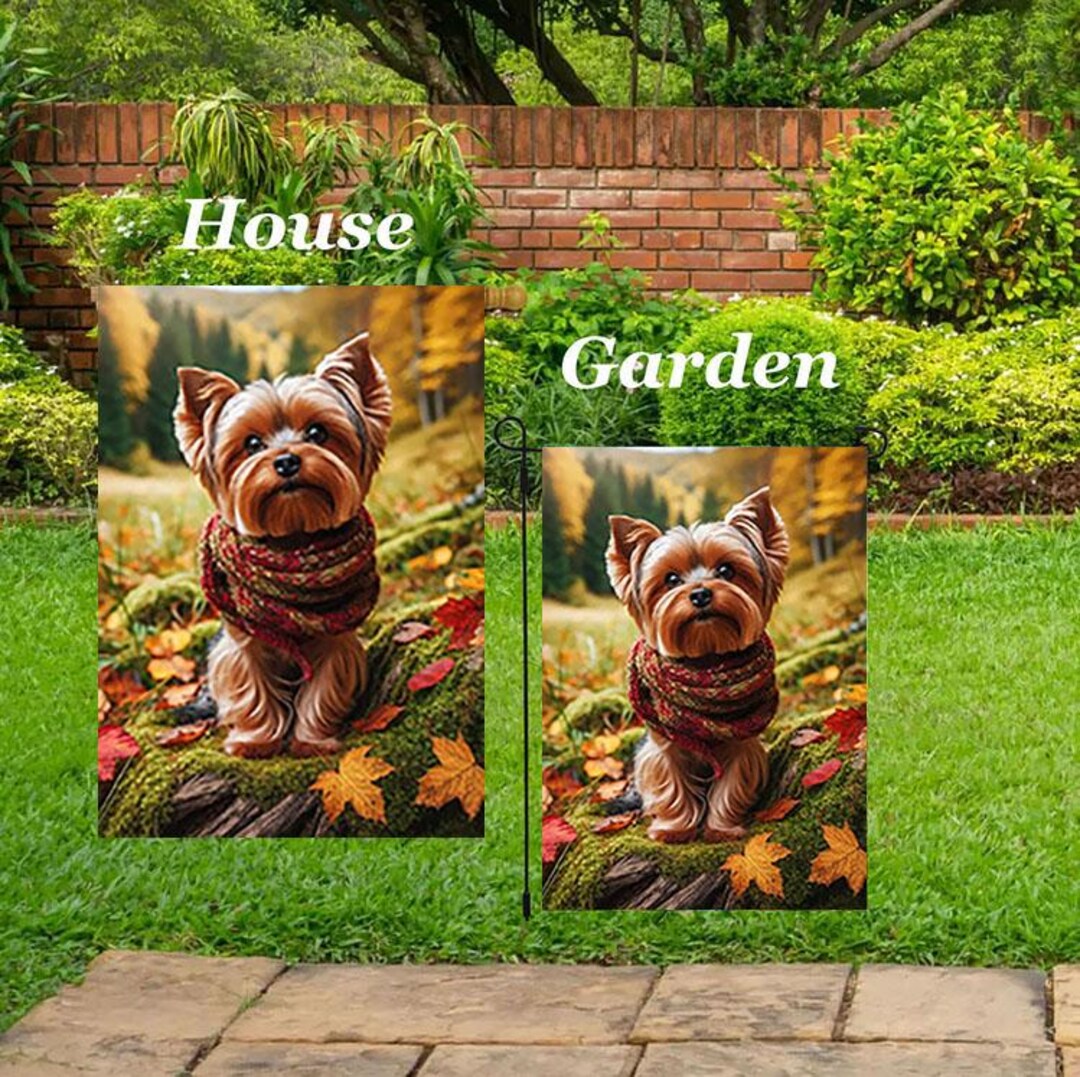 Yorkie Puppy Cut - Best of Breed DCR Fall Leaves Outdoor House (28" X ...