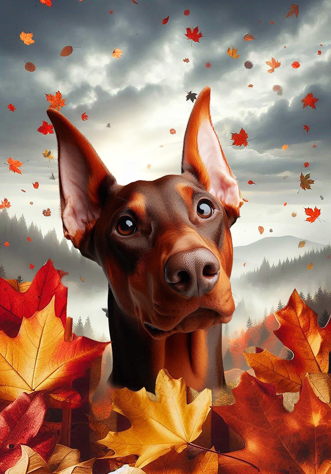 Doberman Red Cropped - Best of Breed Falling Leaves Outdoor House (28 ...