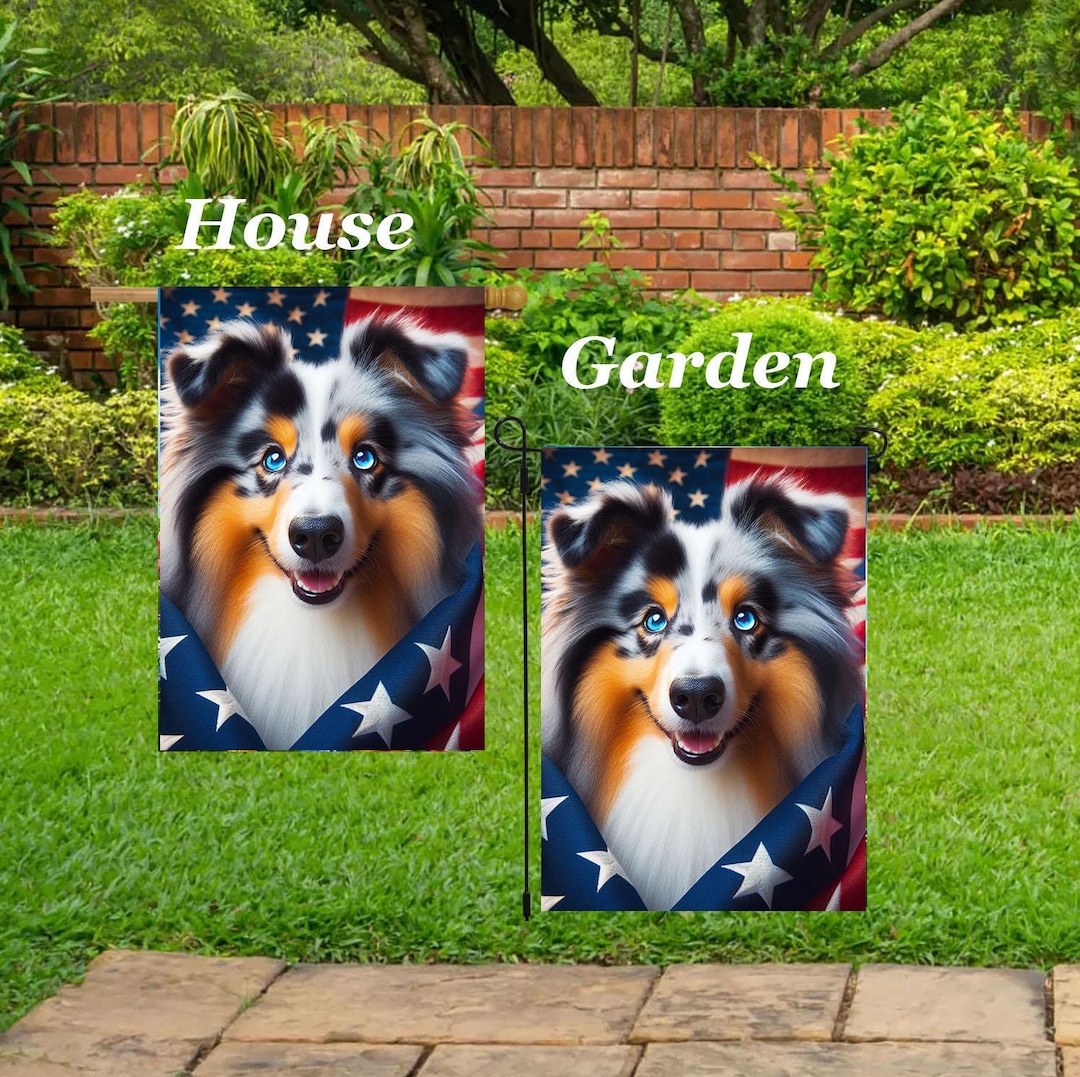 Sheltie Blue Merle - Best of Breed DCR Patriotic I Outdoor House (28" X ...