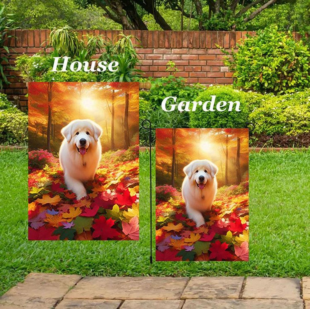 Great Pyrenees - Best of Breed DCR Fall Leaves Outdoor House (28" X 40 ...