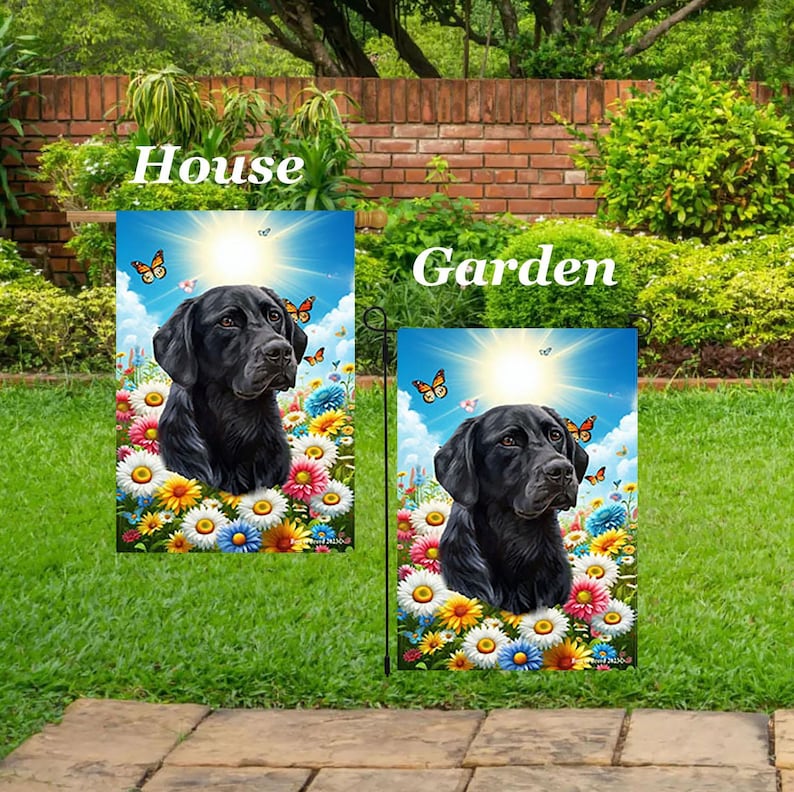 Black Labrador - Best of Breed Summer Butterflies Outdoor House (28" X ...