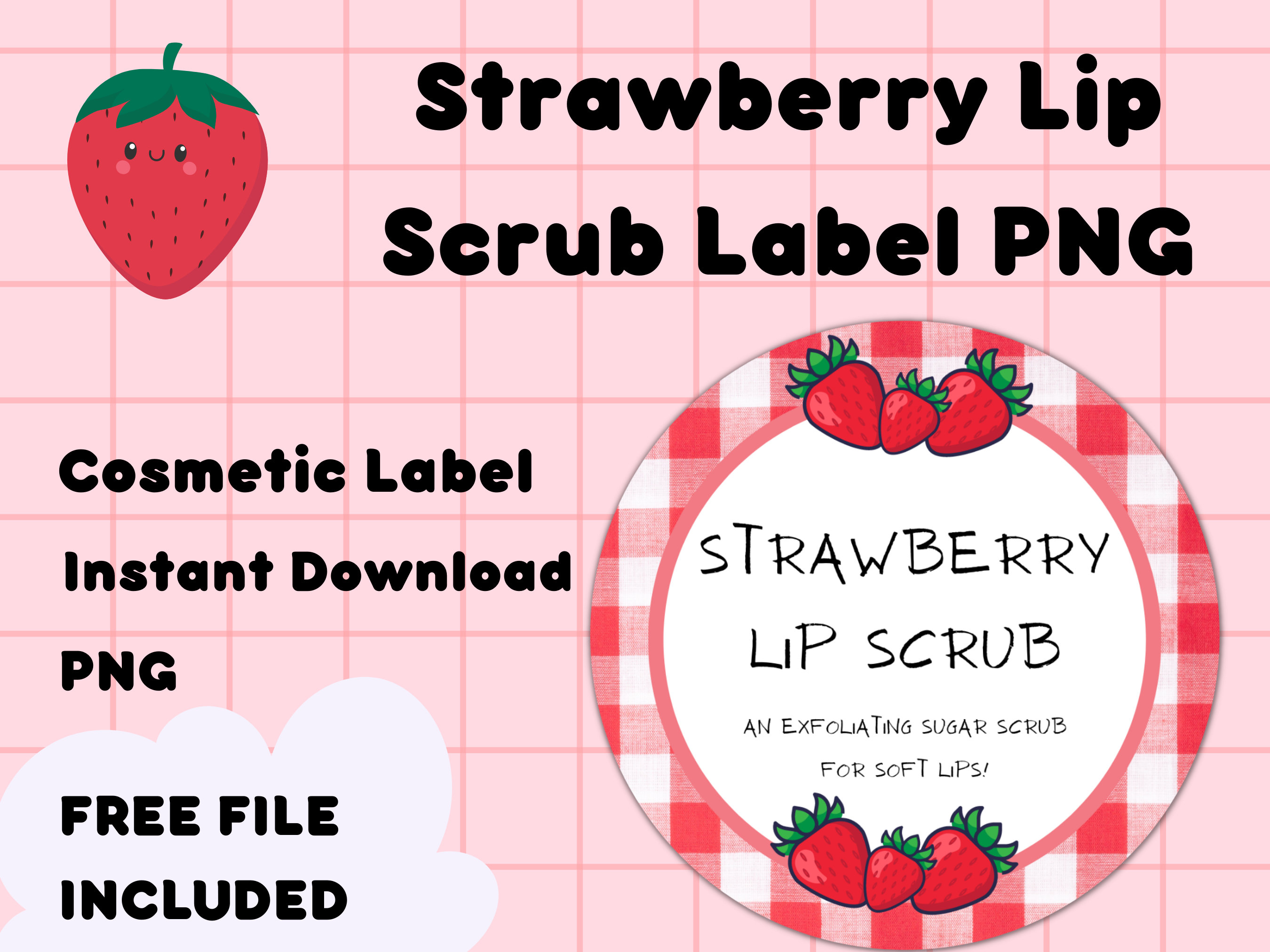 Cosmetic Label PNG Download| Strawberry Lip Scrub | Small Business ...