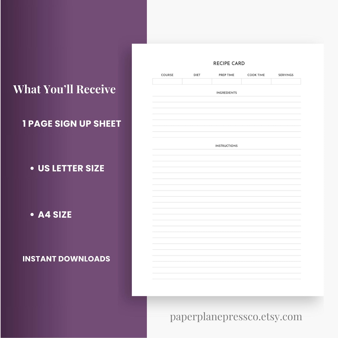 Printable Recipe Cards, Blank Recipe Cards, Recipe Card Template ...
