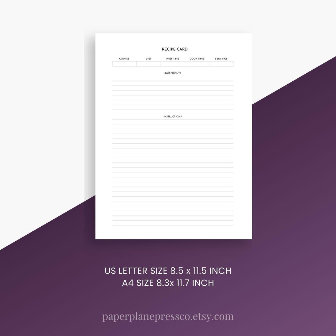 Printable Recipe Cards, Blank Recipe Cards, Recipe Card Template ...