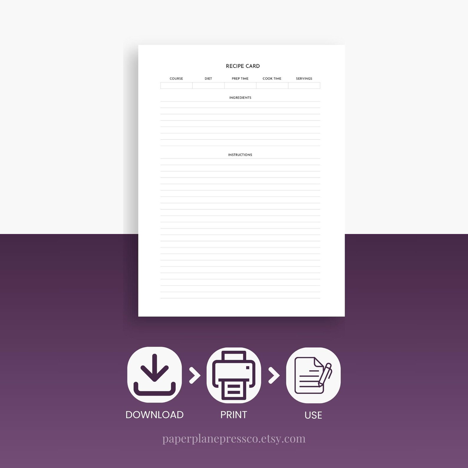Printable Recipe Cards, Blank Recipe Cards, Recipe Card Template ...