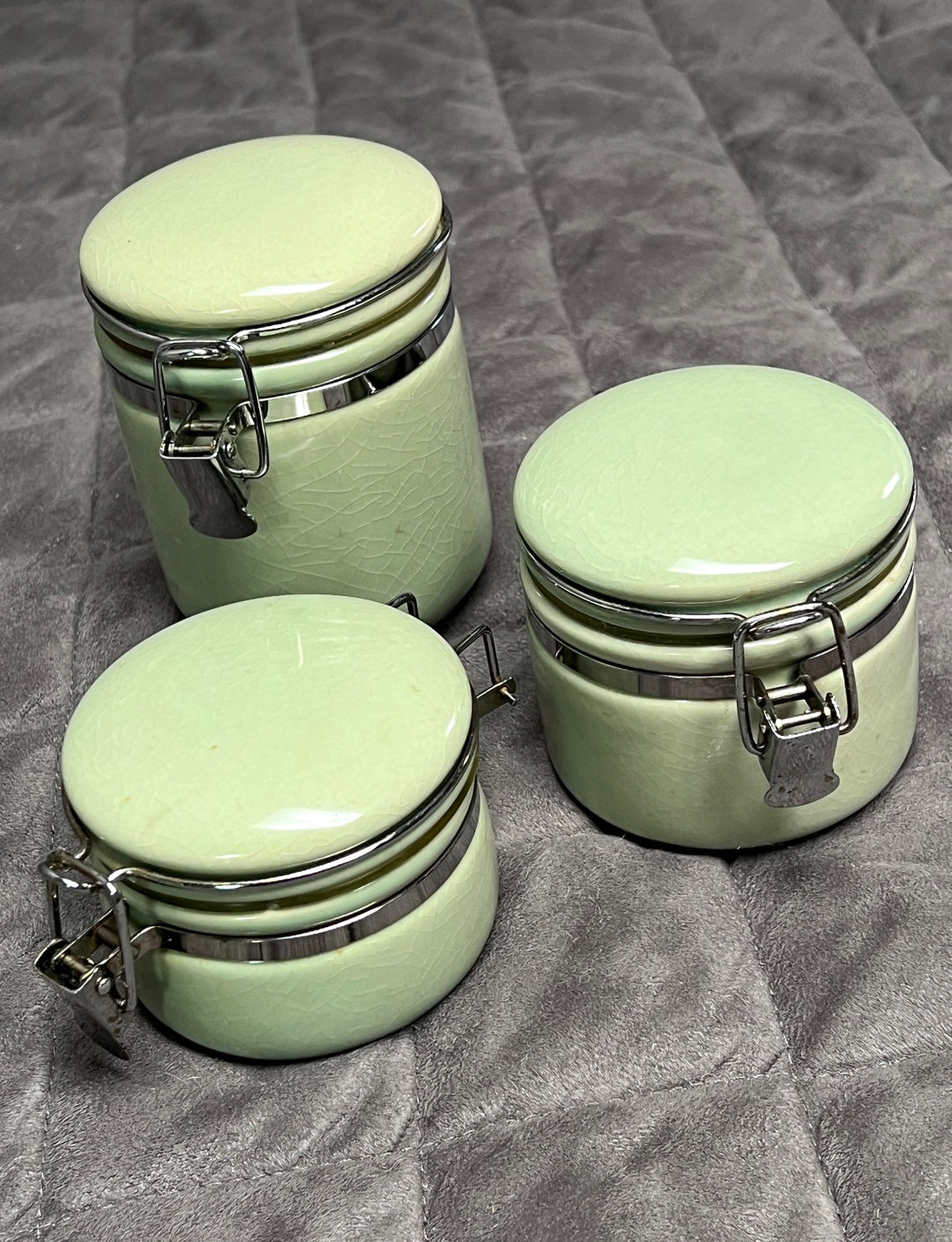 Vintage 3 Piece Oggi Light Green Ceramic Canister Set W/ - Etsy