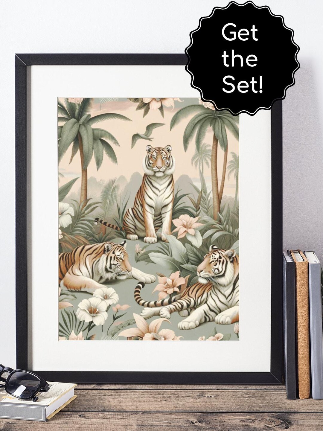 Tiger Gift Muted Color Artwork Wildlife Lover Art Illustration Big Cat ...
