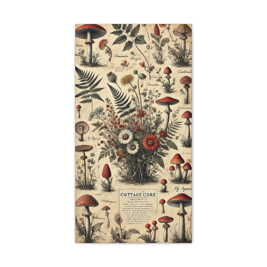 Cottage Core Art Print, Vintage Botanical Canvas Wall Decor, Rustic ...