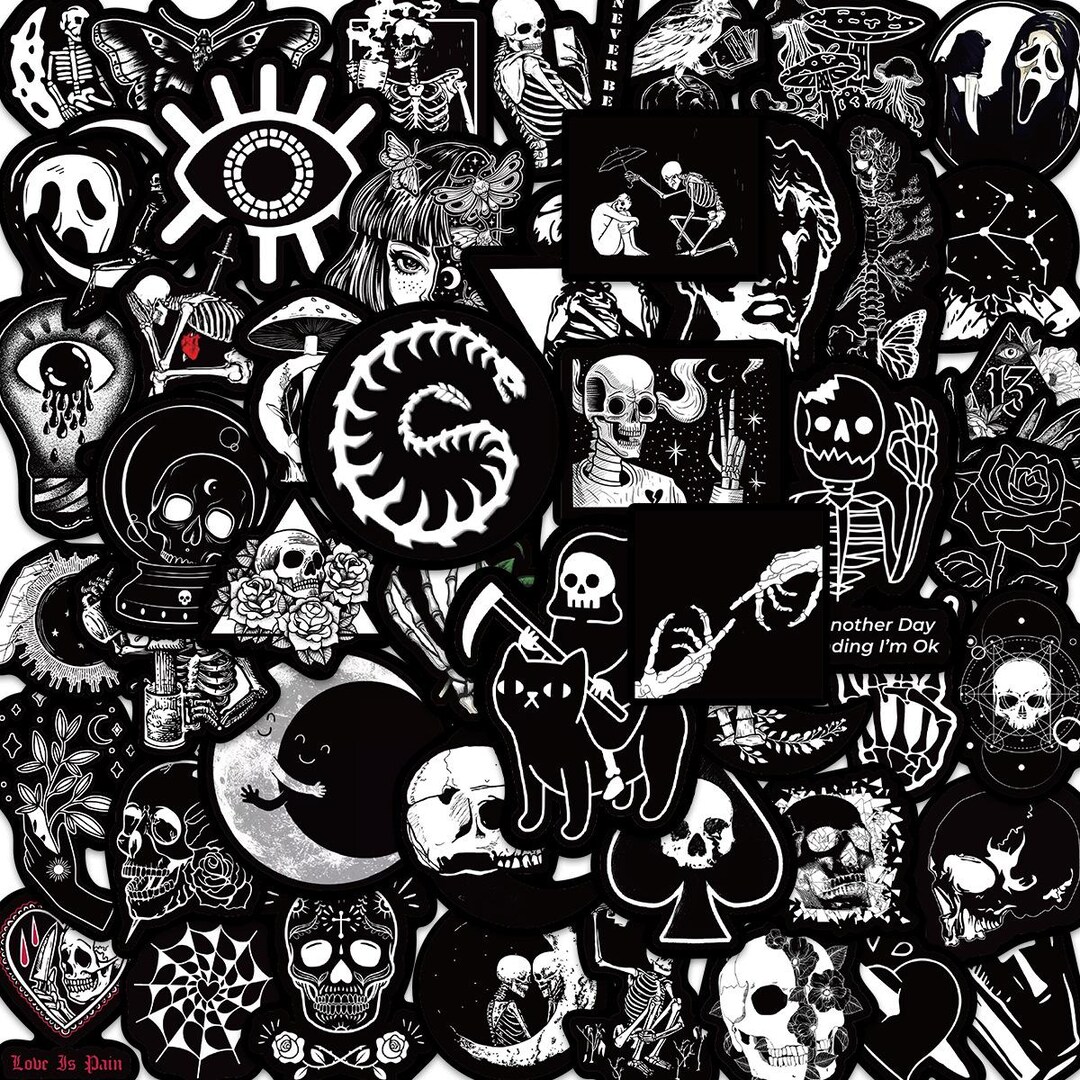 50 Pc Dark Gothic Stickers Kawaii Funny Gift Waterproof Stickers Decals ...