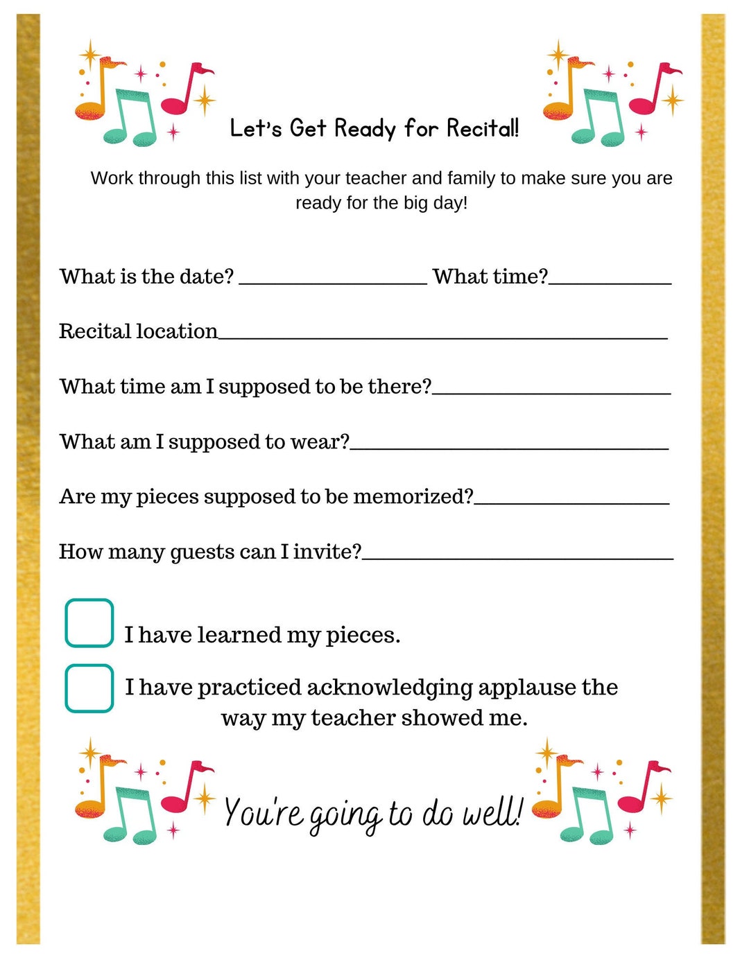 Recital Prep Checklist - Etsy