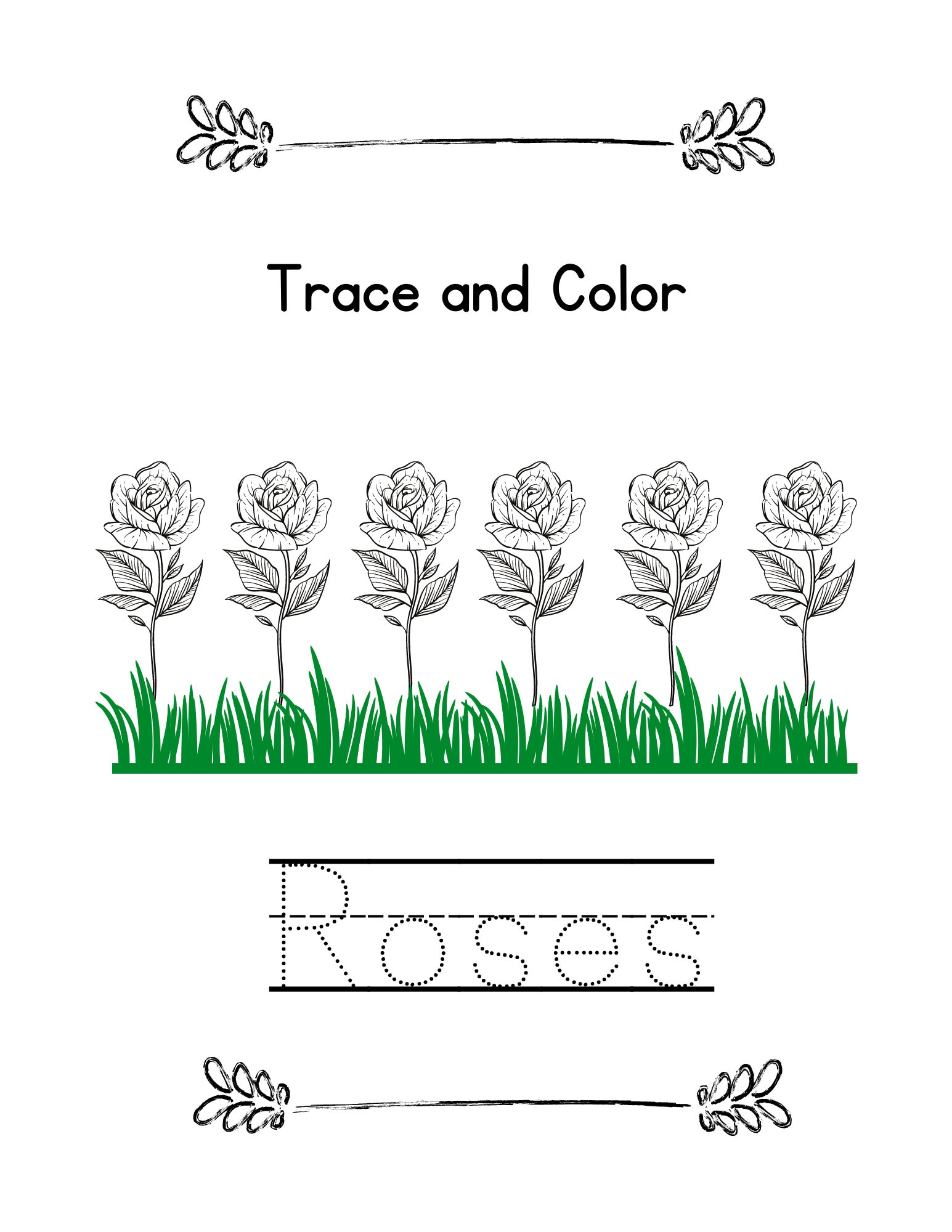 Worksheet Trace and Color - Early Childhood - Roses - Etsy
