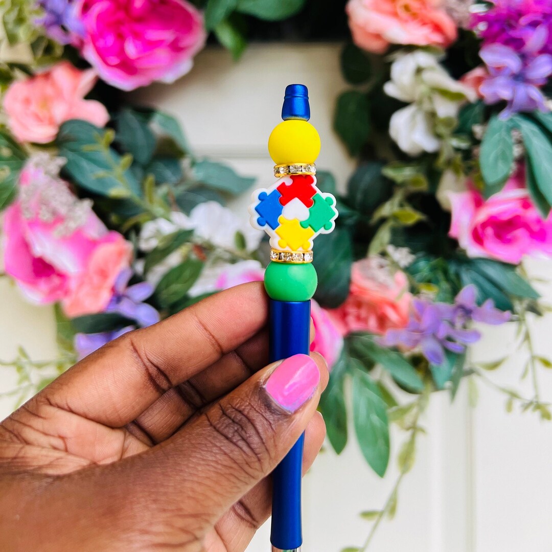 Teacher Custom Pen - Autism Awareness - Cute Pen With Beads - Famous Coffee Mugs - Beadable Pens ...