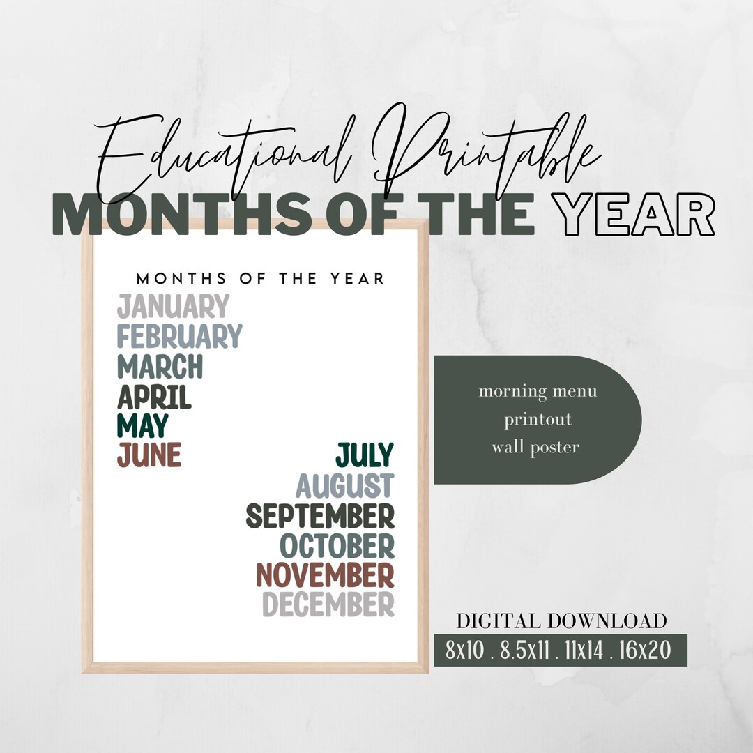 Months of the Year Printable: Educational Classroom Poster (digital ...