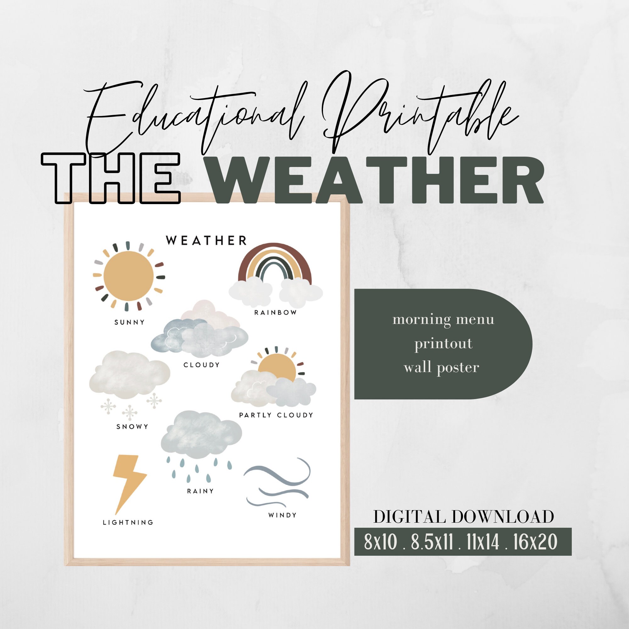 Weather Educational Poster, Weather Print, Boho Classroom Poster ...