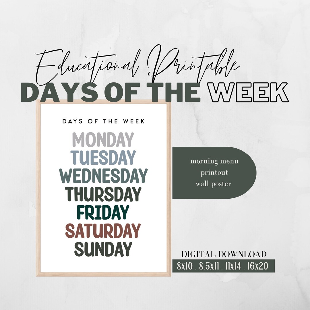 Days of the Week Printable, Days of the Week Poster, Morning Menu ...