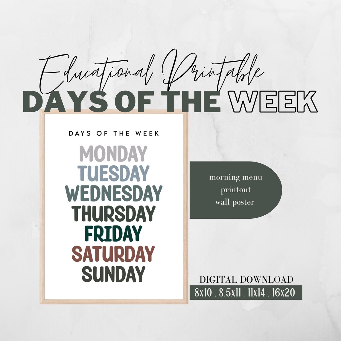 Days of the Week Printable, Days of the Week Poster, Morning Menu ...
