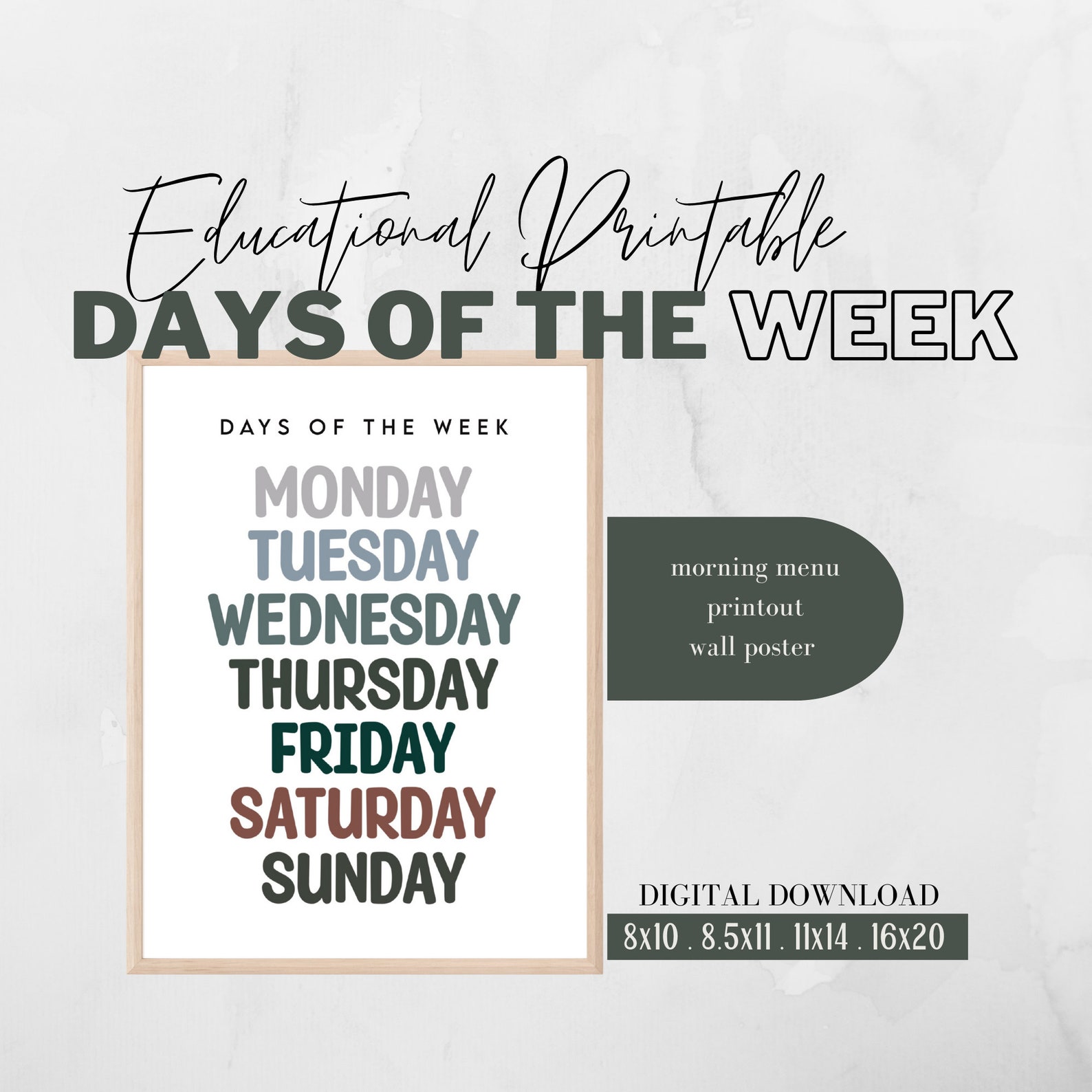 Days of the Week Printable, Days of the Week Poster, Morning Menu ...