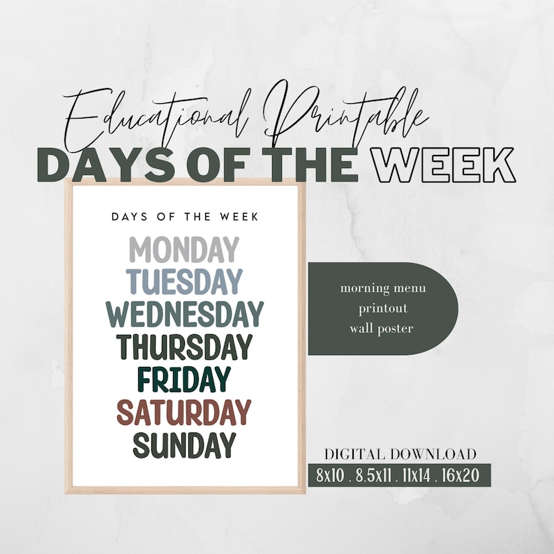 Days of the Week Printable, Days of the Week Poster, Morning Menu ...