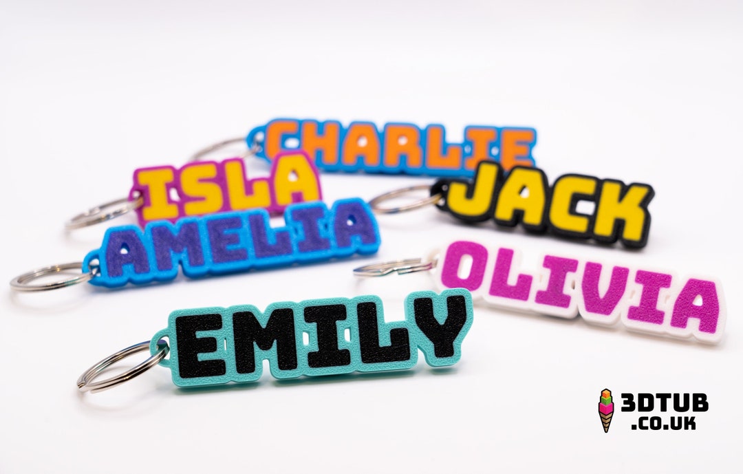 Two Colour 3D Printed Name Keychain / Keyring Fully Personalised ...