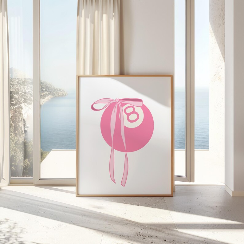 Coquette Lucky 8 Ball Wall Art, Pink 8 Ball Art Print Coquette Room ...