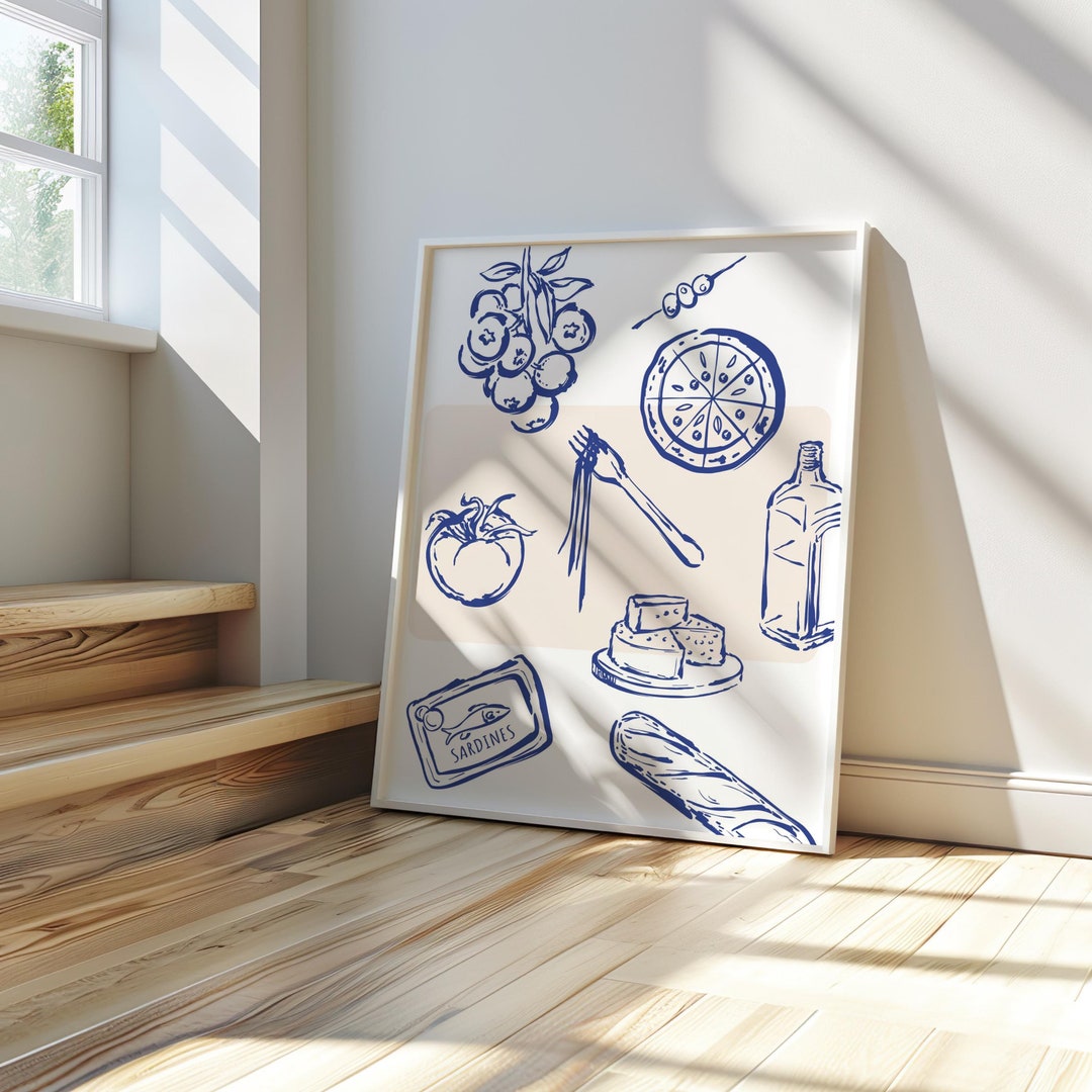 Food Wall Art, Hand Drawn Kitchen Art Print, Food Poster, Retro Kitchen ...