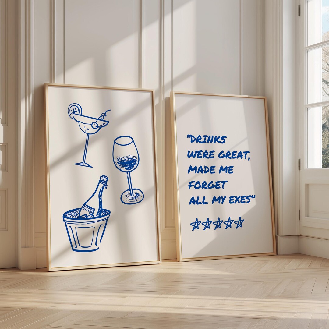 Drinks Review Wall Art, Set of 2 Home Bar Print, Drinks Were Great ...