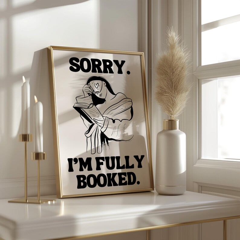 Fully Booked Wall Art Print, Home Library Poster, Book Lover Gift, Cozy ...