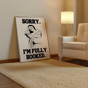 Fully Booked Wall Art Print, Home Library Poster, Book Lover Gift, Cozy ...