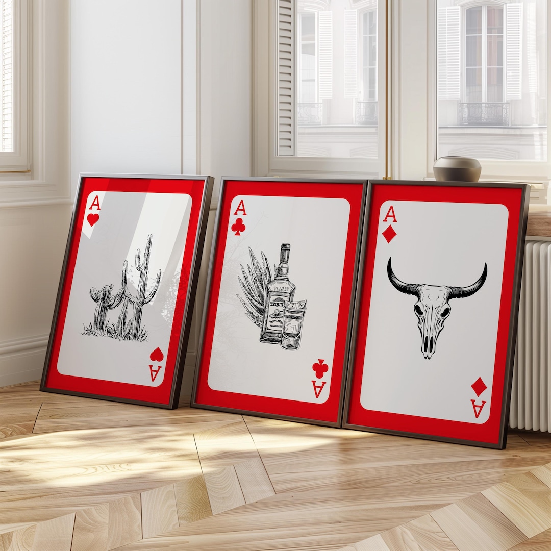 Western 3 Piece Wall Art, Playing Card Print, Wild West Wall Art ...