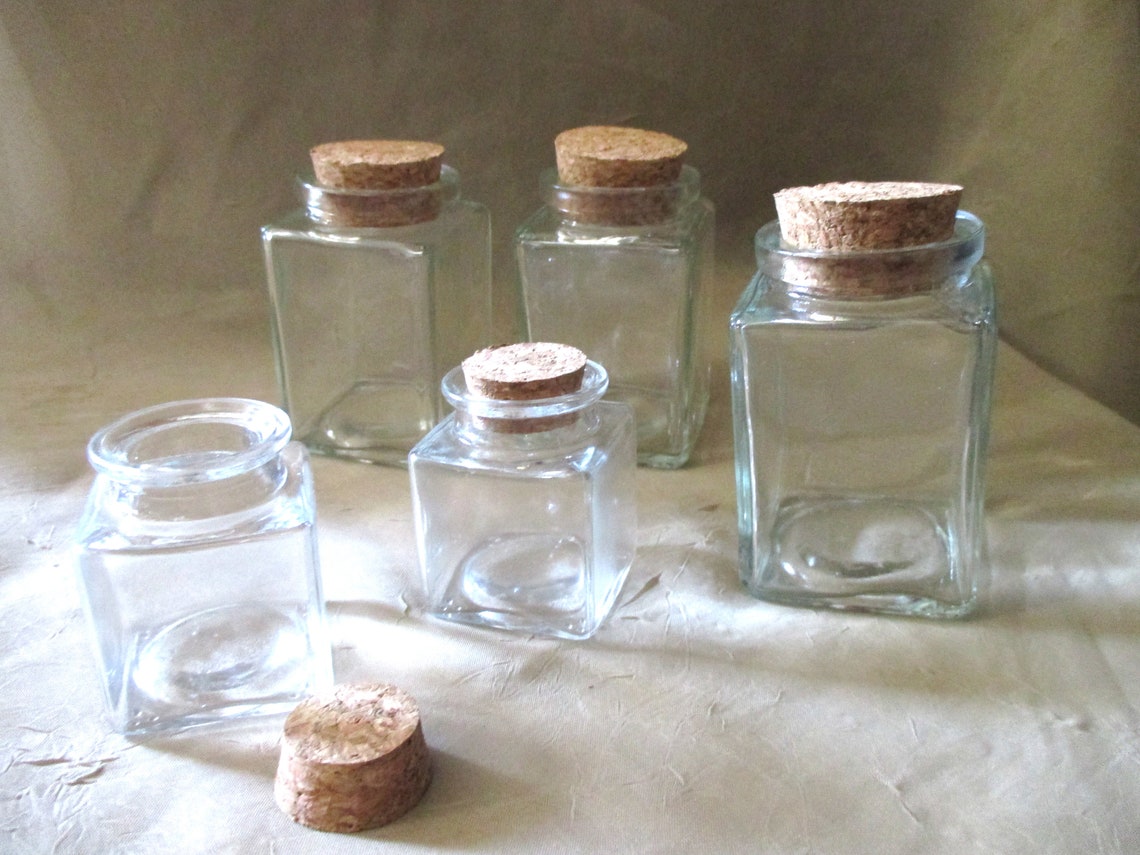 Square Jars Large and Small Glass Jars With Cork - Etsy