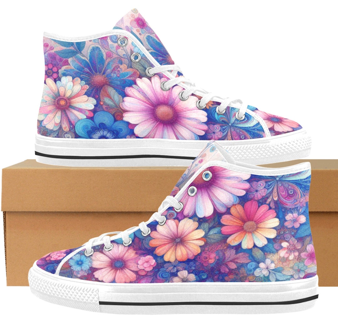 Hi Top Canvas Sneakers, Woman's Comfy Shoes - Etsy