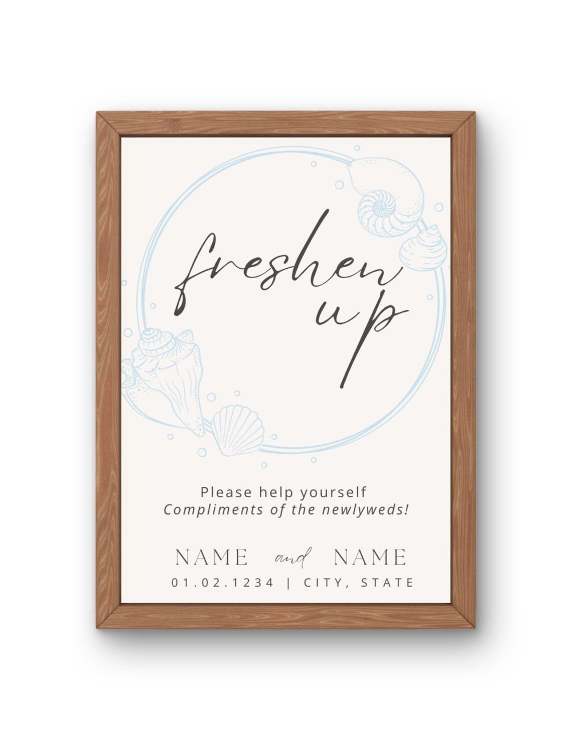 Beach Wedding Bathroom Sign, Freshen up Sign, Seashells, Modern ...