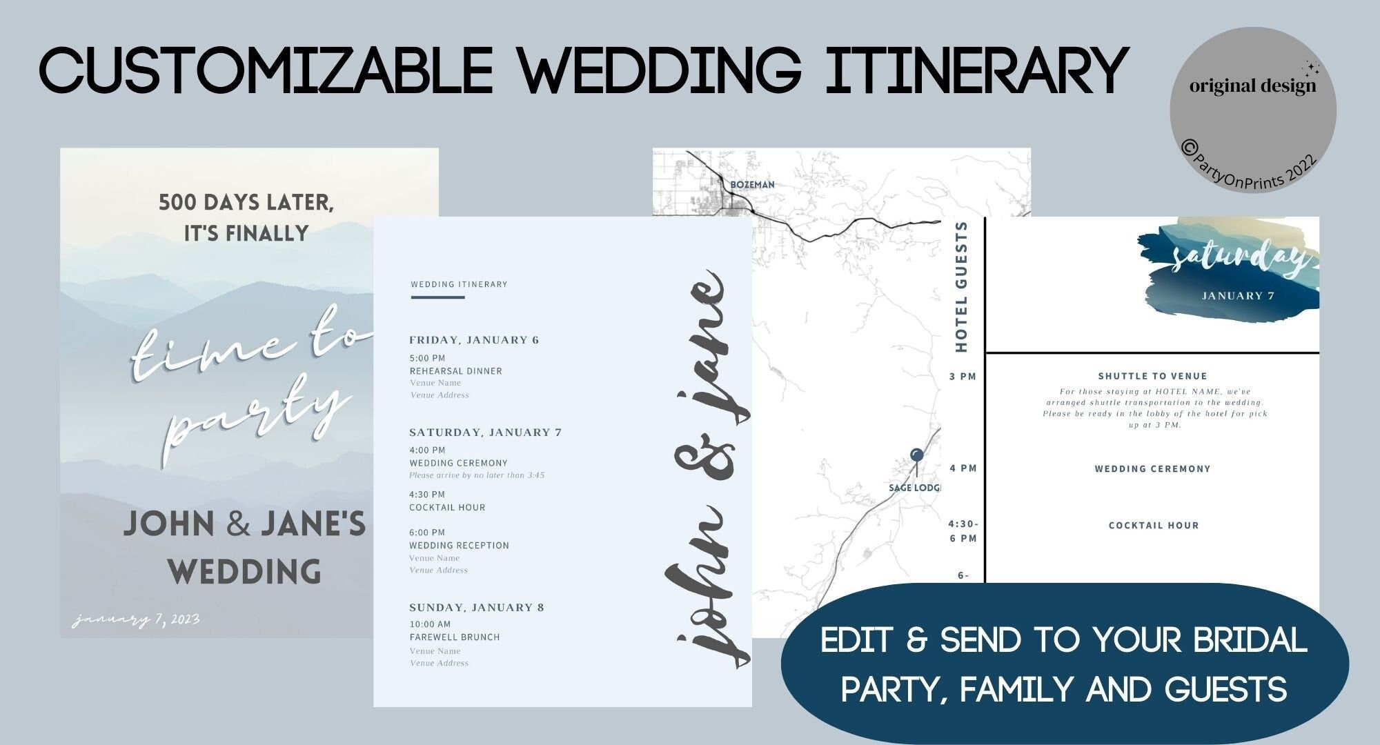 Wedding Itinerary Template for Custom Canva Editing, Wedding Planner ...