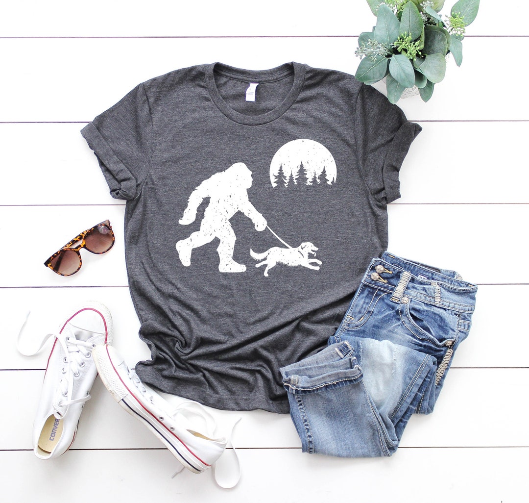 Bigfoot Walking Golden Retriever Dog, Funny Sasquatch Tshirt, Golden ...