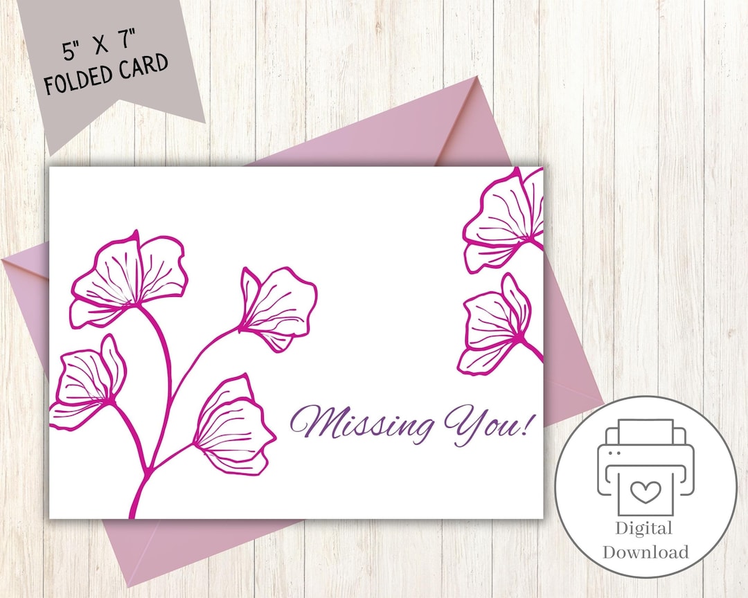 Missing You Printable Card / Instant Download PDF / Greeting Card - Etsy