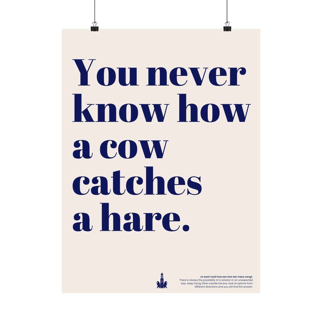 Dutch Verb Poster - You Never Know How a Cow Catches a Hare. - Etsy