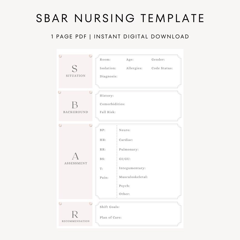 SBAR Template Nursing Report Sheet Change of Shift Report - Etsy België