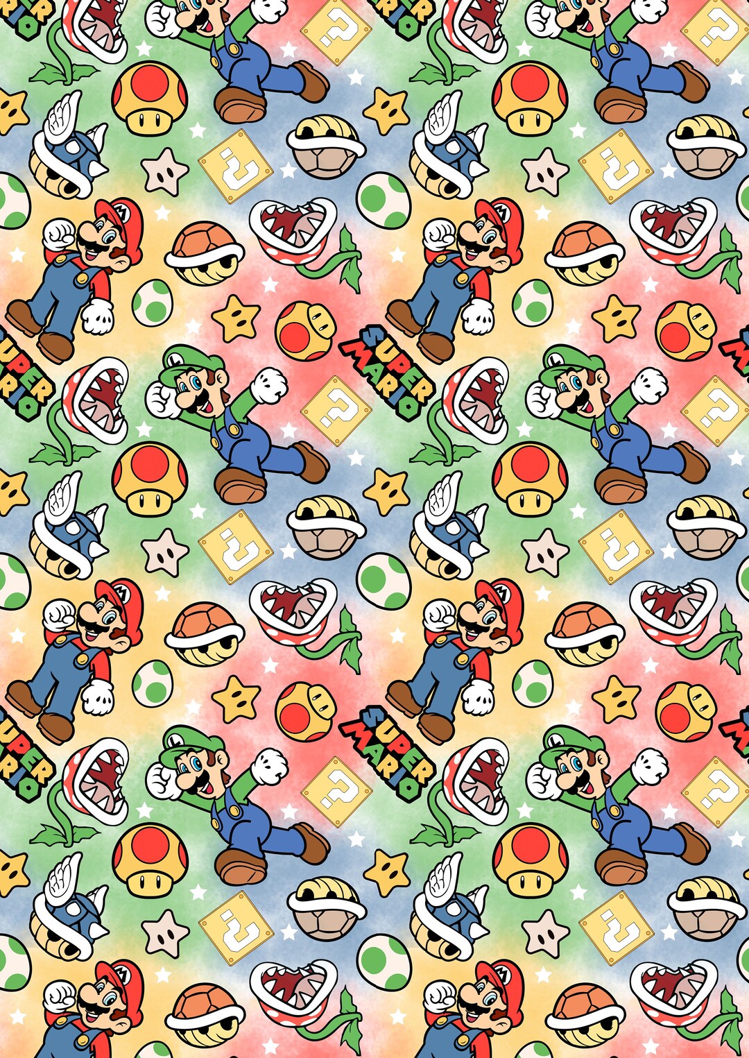 2 X SUPER MARIO Birthday Wrapping Paper Mario All Stars Gift Wrap Super ...