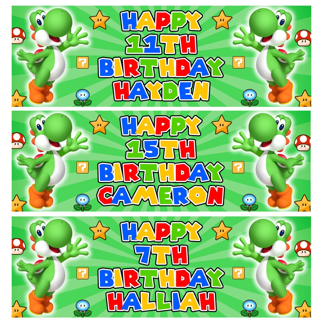 2 X Yoshi Personalized Birthday Banners Super Mario Personalized Birthday Wall Sign Super Mario